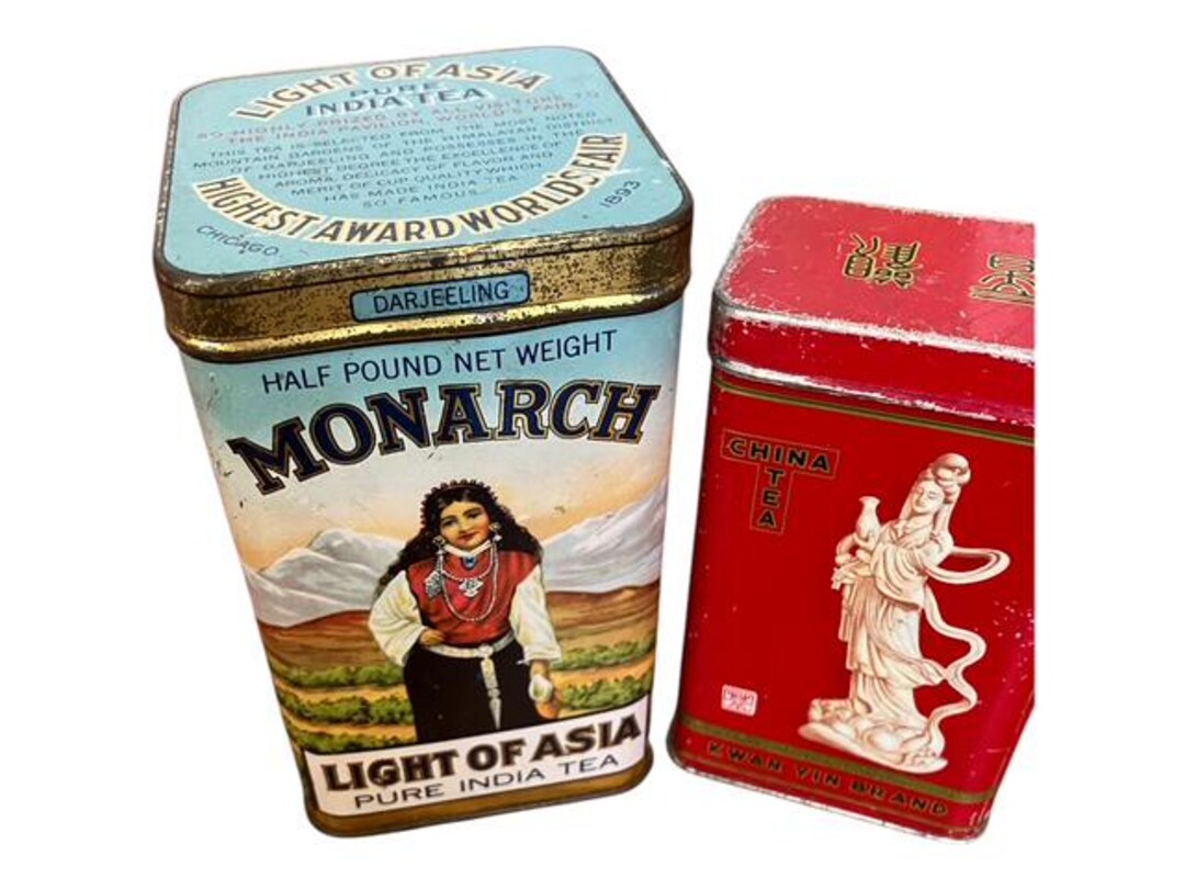 Vintage Tea Tins , Red , Blue , Monarch Tea , Monarch Indian Tea ...