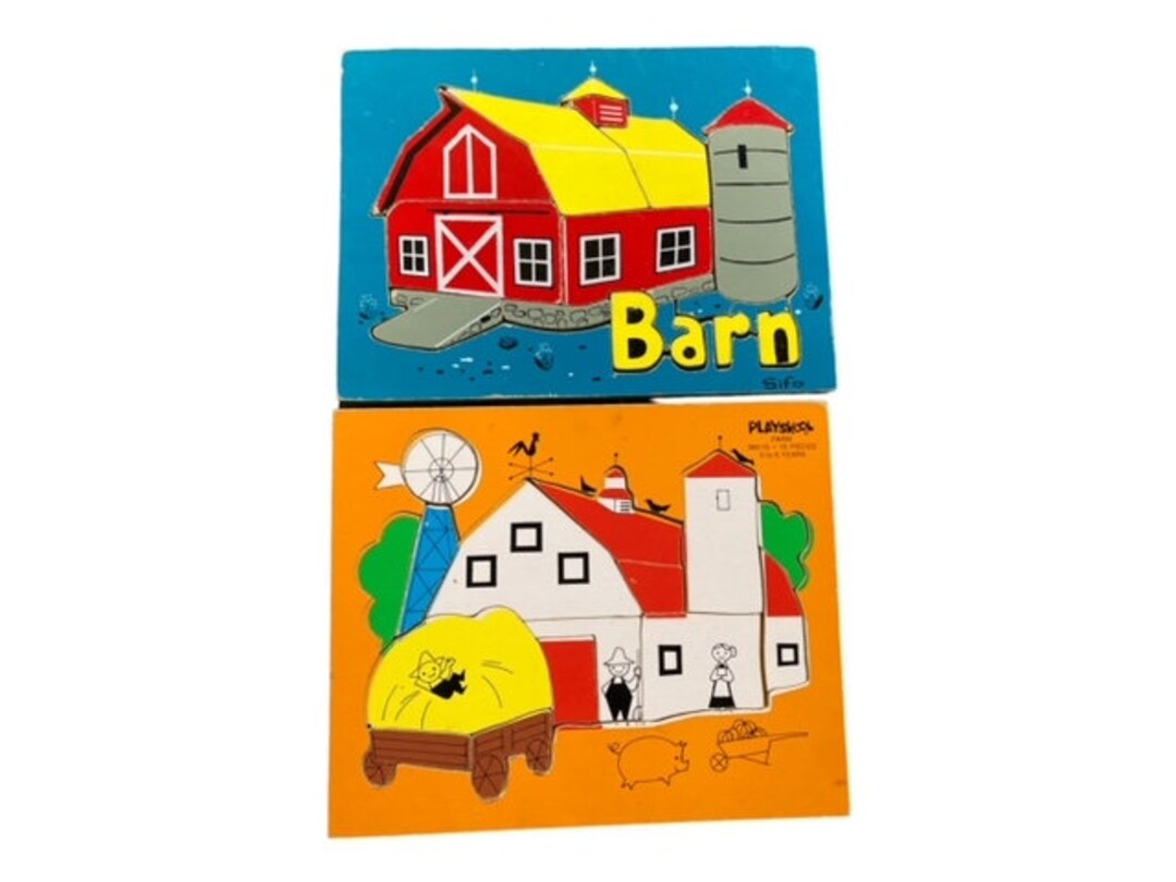 1970 , Wood Puzzles , Sifo ,PLAYSKOOL Puzzle, BARN and FARM - Etsy