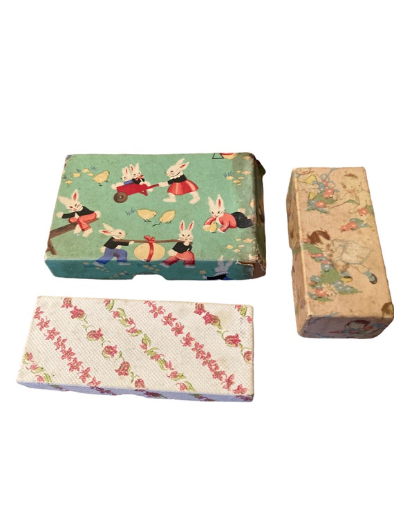 3 Small Vintage Childrens Boxes Bunnies and Children - Etsy