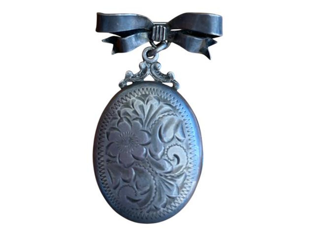 Antique , Photo Locket , With Bow , Brooch , Sterling , Floral , Bow ...