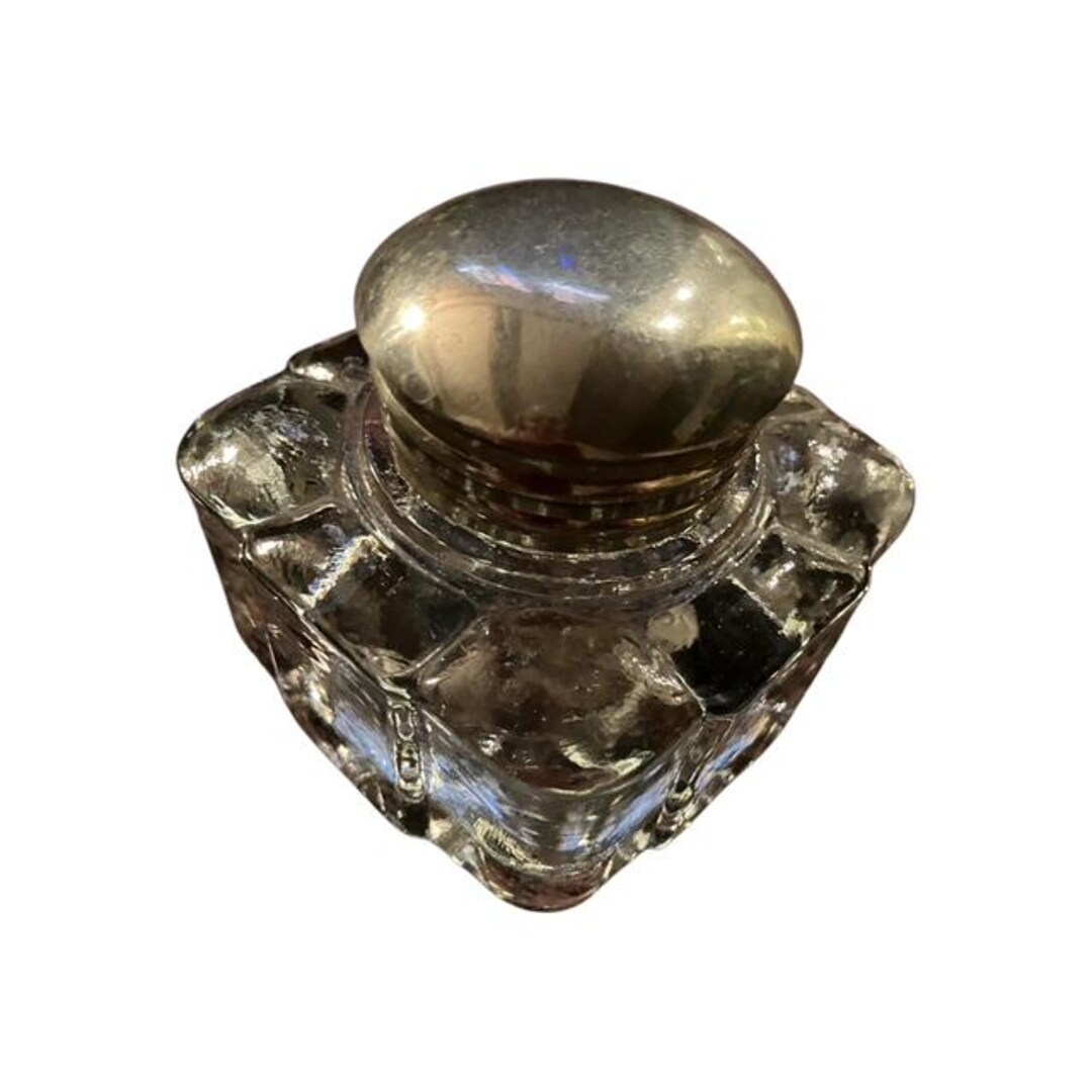 Antique, Heavy Glass Inkwell, Silver Metal Top , - Etsy