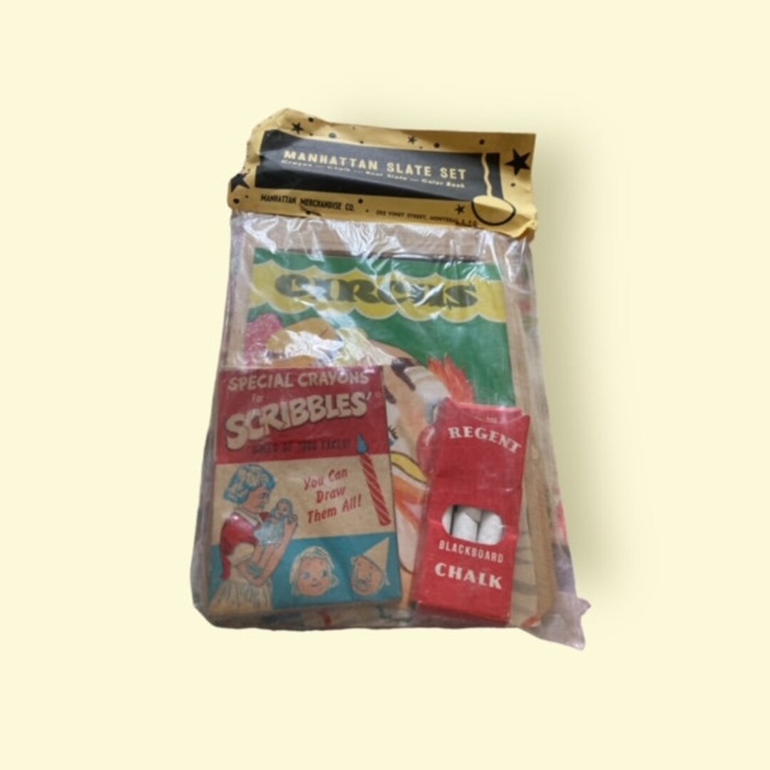 Chalk , Chalk Slate , Chalk Board, Crayons, Circus Book , New Old Stock ...