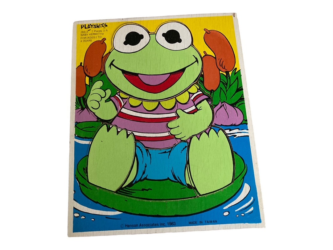 1983 , Wood , Thin Puzzle , Baby Kermit ,PLAYSKOOL Puzzle, Henson ...