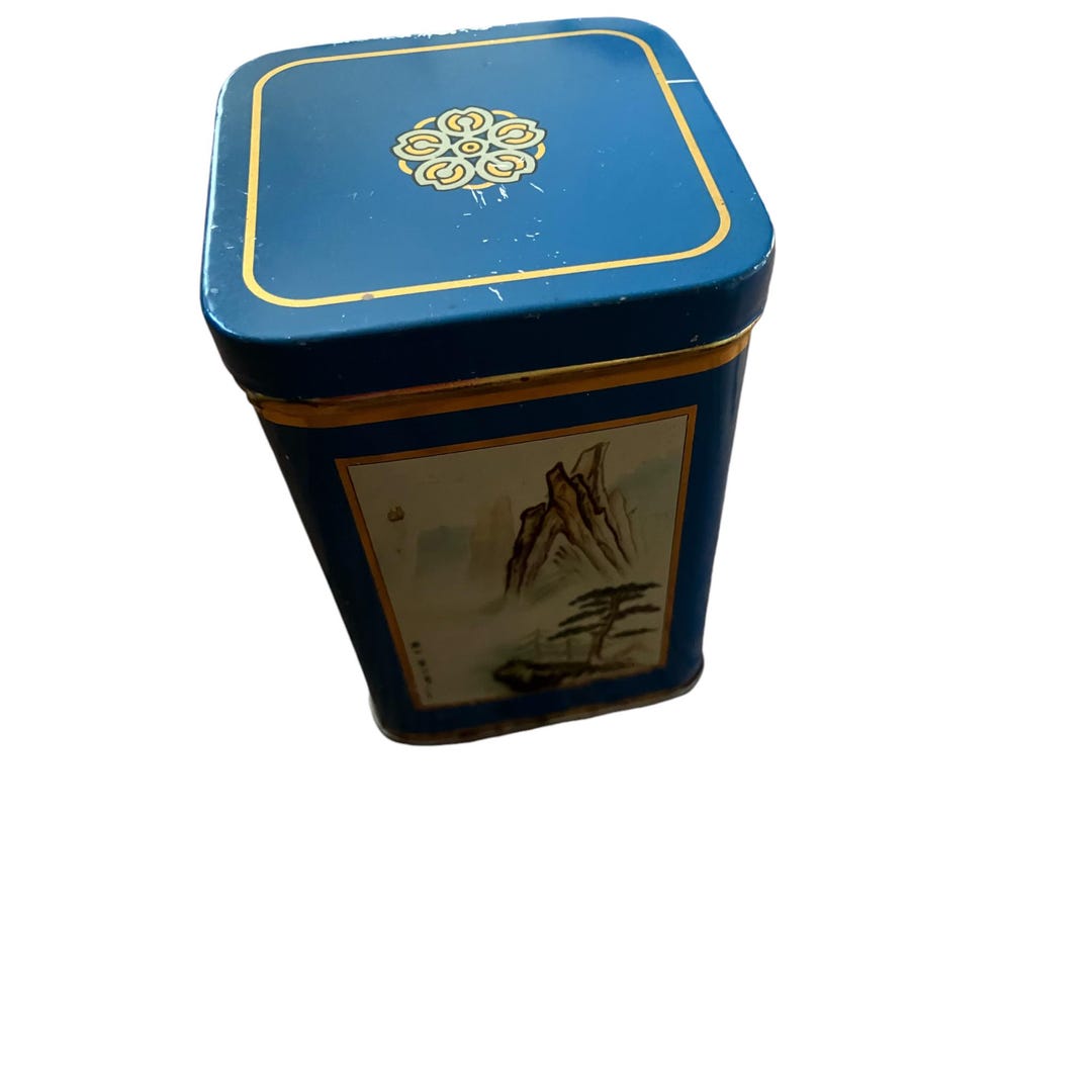 Blue Tea Tin , Chinese Decor , Chinese Tea Tin ,vintage French Tin - Etsy