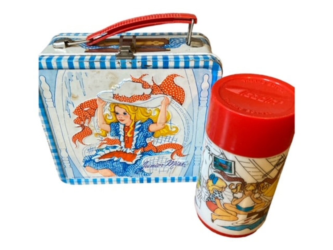 Vintage Junior Miss Lunch Box and Thermos Blue White - Etsy