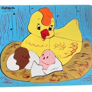PLAYSKOOL , Wood, Puzzle , Hens, Birds ,chickens, Chicks, Nest, Flowers ...