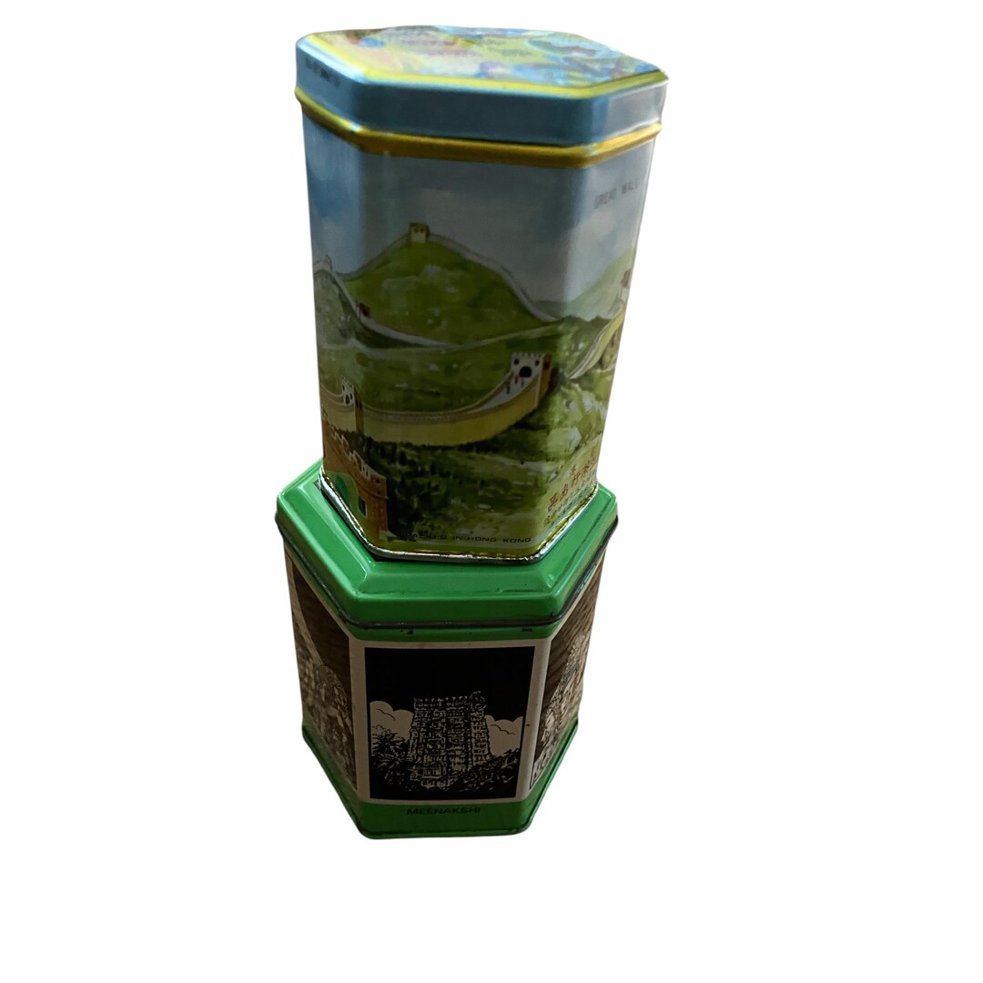 Duo Vintage Tea Tins , Hong Kong , Bombay , Indian Heritage Tea , Kwang ...