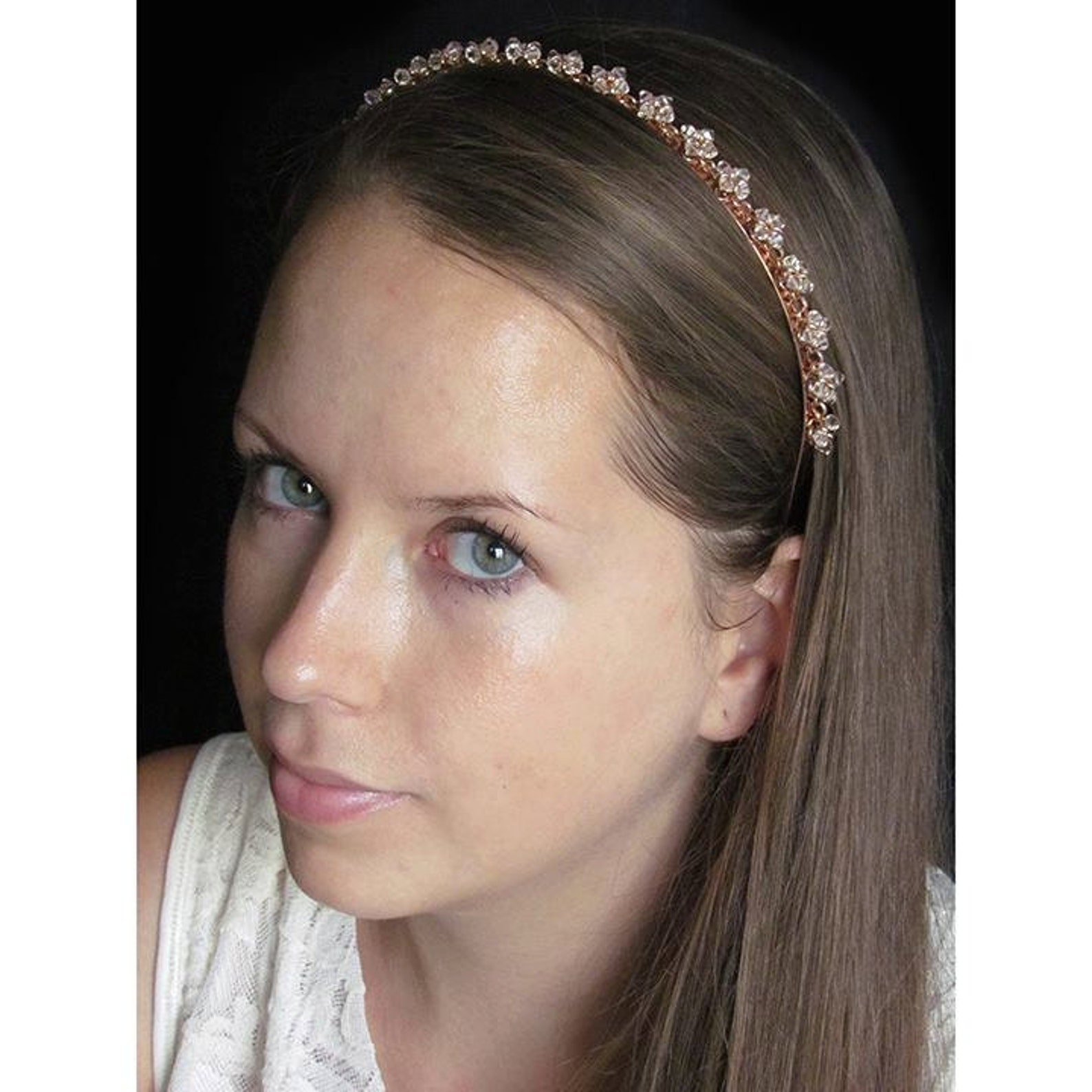 Rose Gold Bridal Headband Crystal Bridal Hairpiece Flower Etsy