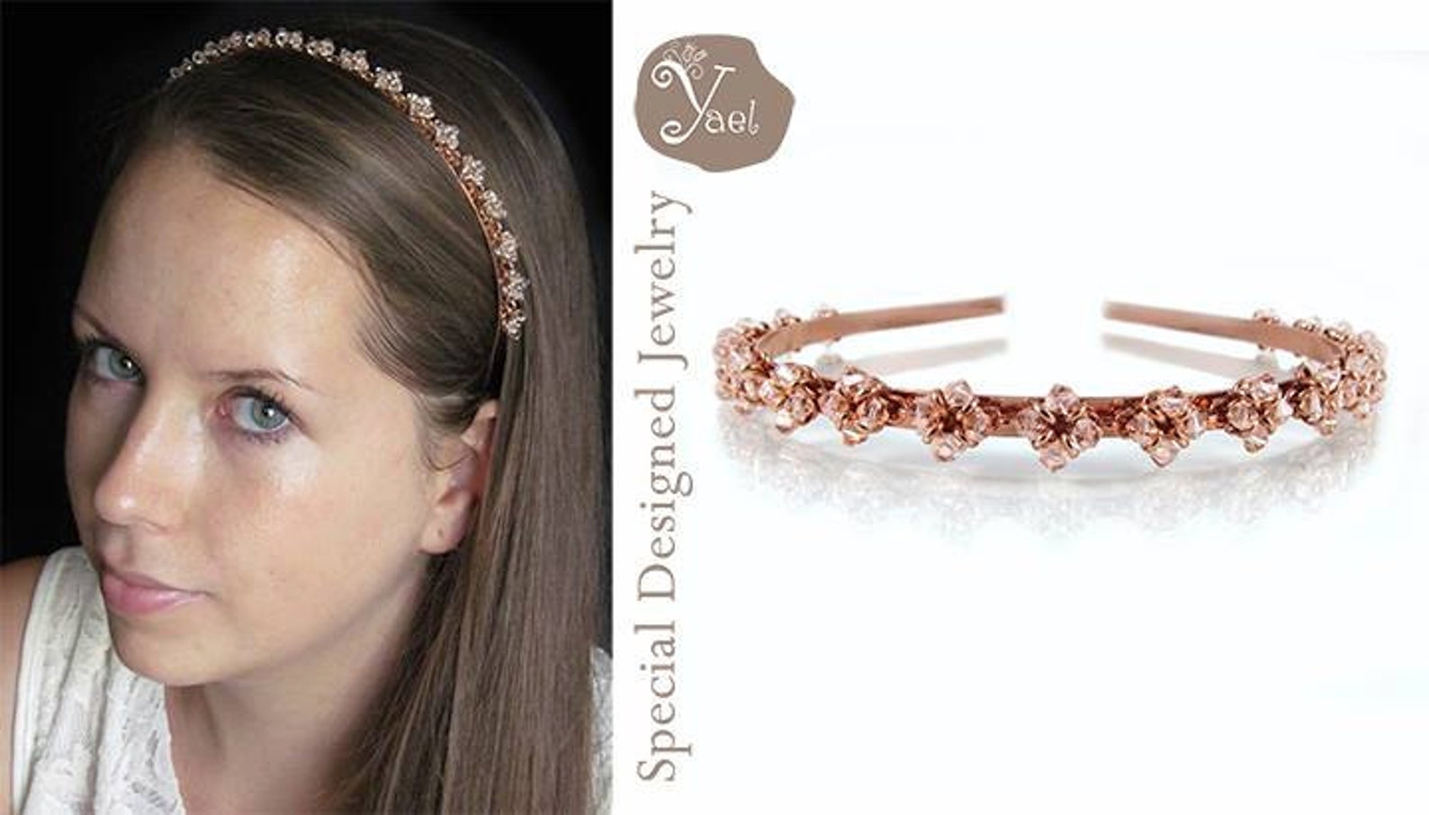 Rose Gold Bridal Headband Crystal Bridal Hairpiece Flower Etsy
