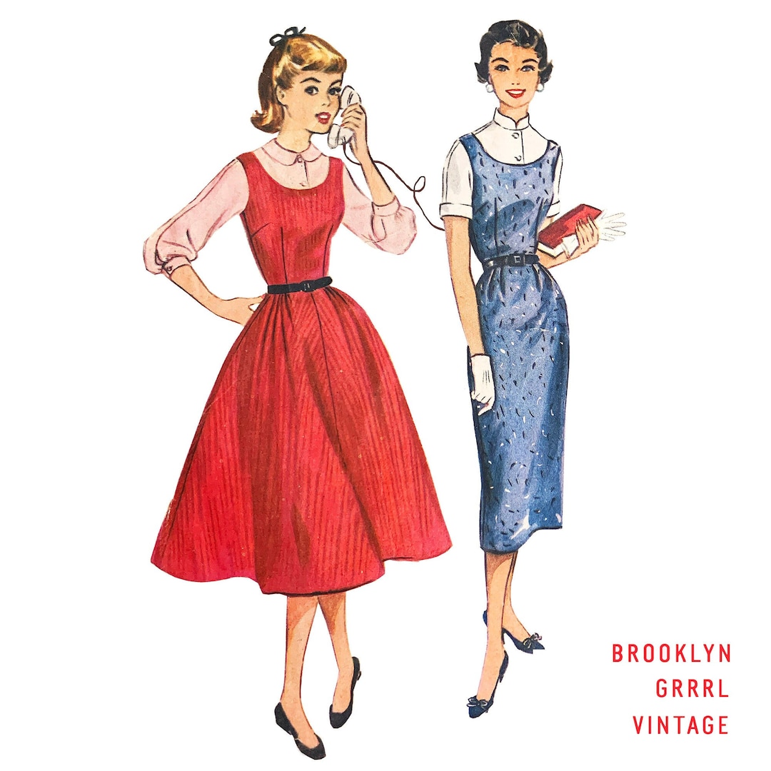 1950s Day Dress Sewing Pattern Bust 34 – Vintage Dress & Blouse Set ...