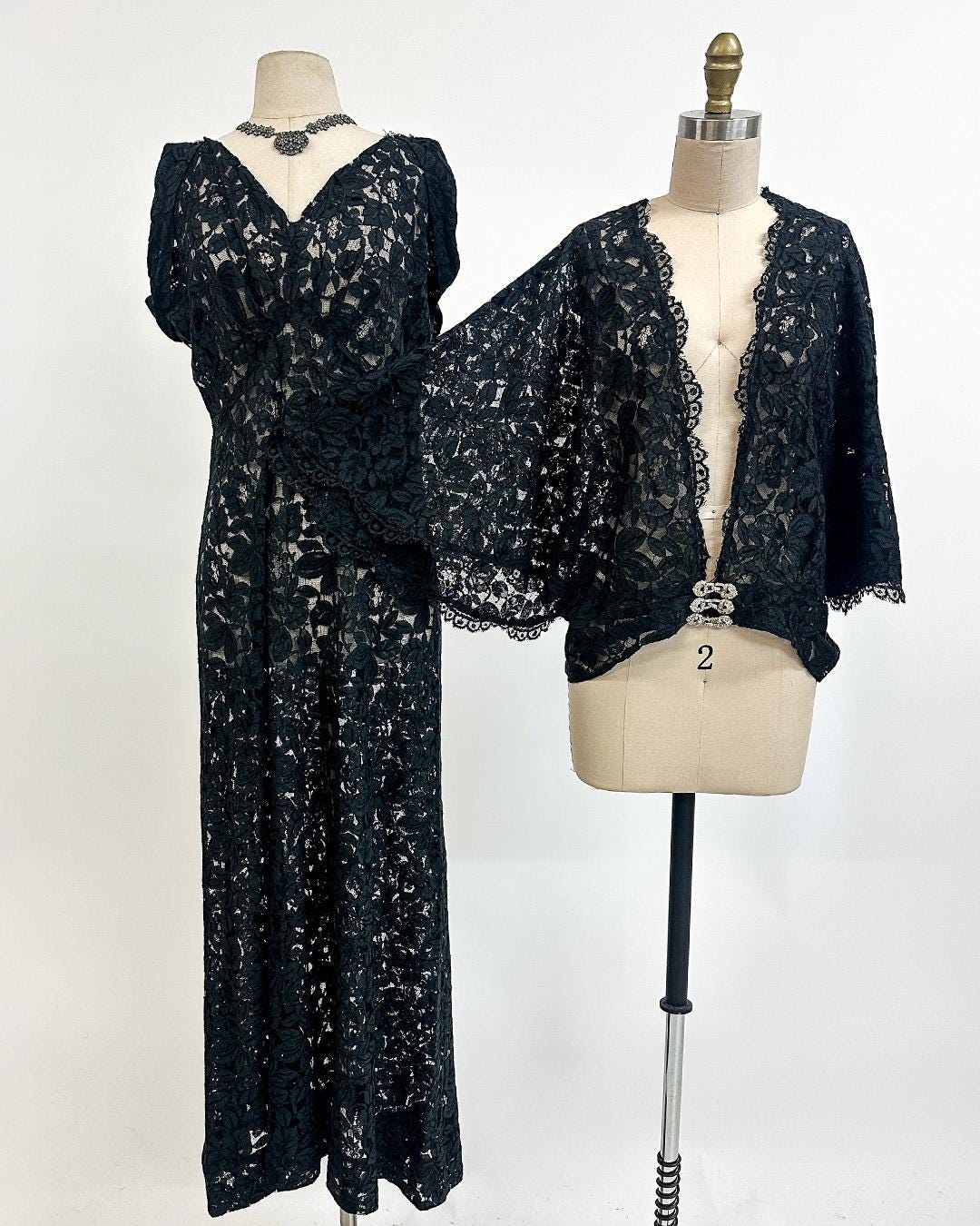 1930s 'the Starlight Séance Gown' Lace Bias Dress With Jacket / Large ...