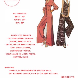 1970s Bell-bottom Jumpsuit Sewing Pattern: Bust 36 (PDF Pattern) - Etsy