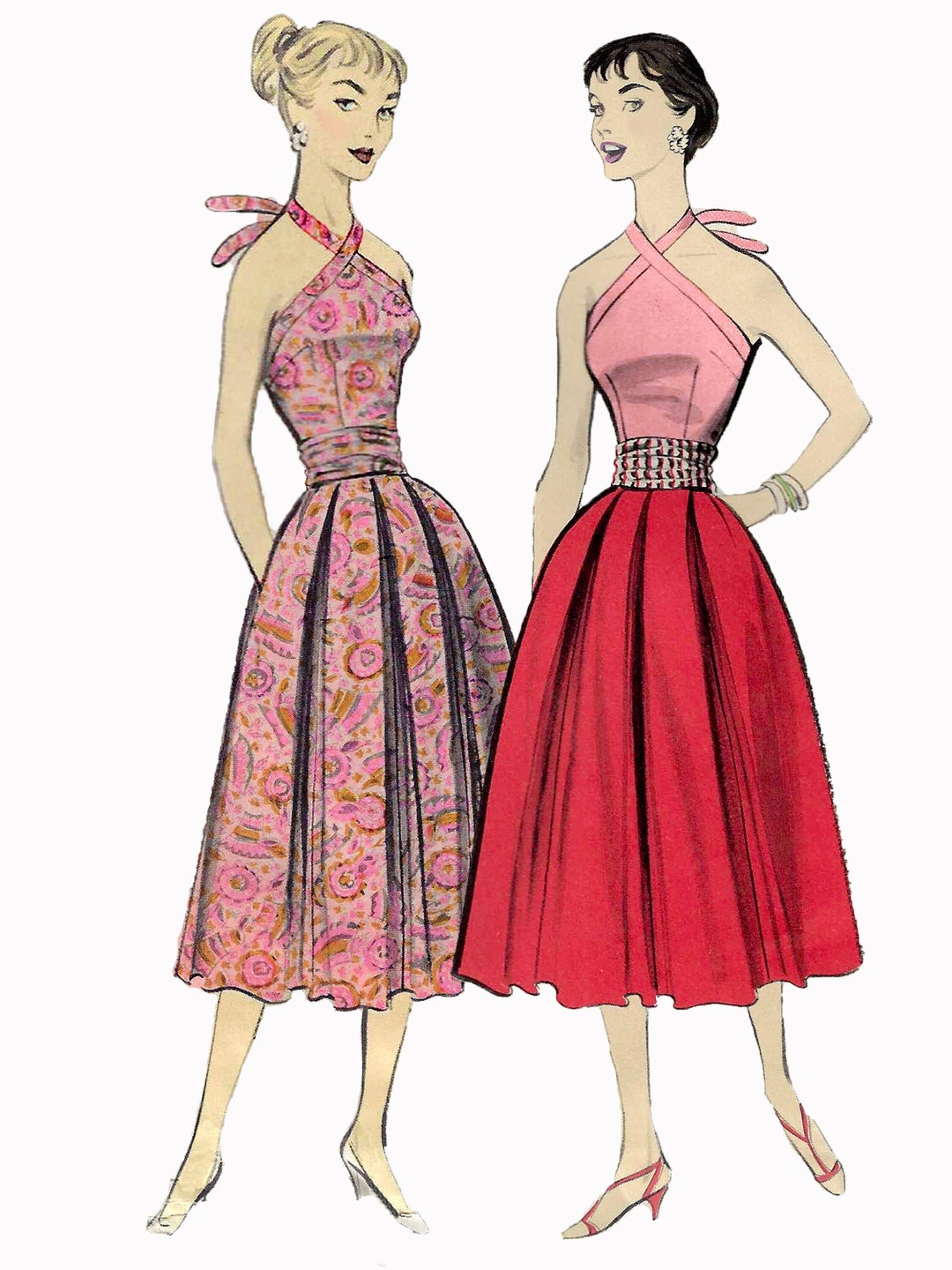 Vintage Sewing Pattern 1950s Halter Top With Circle Skirt / Bust 36 ...
