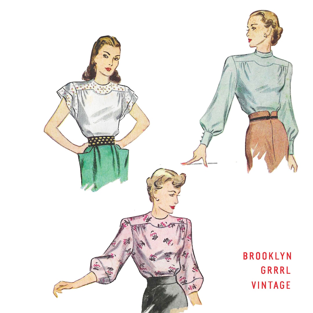 1940s Blouse 3-styles - Bust 30 (PAPER) - Etsy