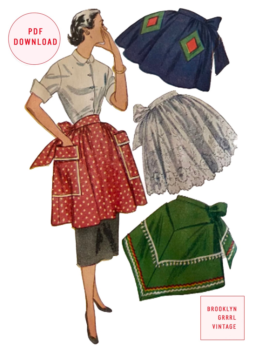 Vintage Sewing Pattern 1950s Apron With Pockets / ONE SIZE / PDF ...