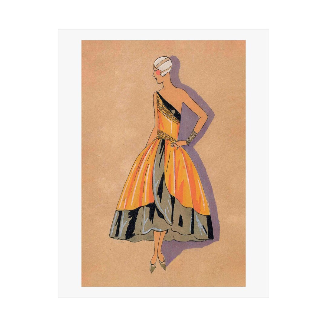Vintage 1920s Fashion Illustration Satin Poster Print - Elegant Taffeta ...