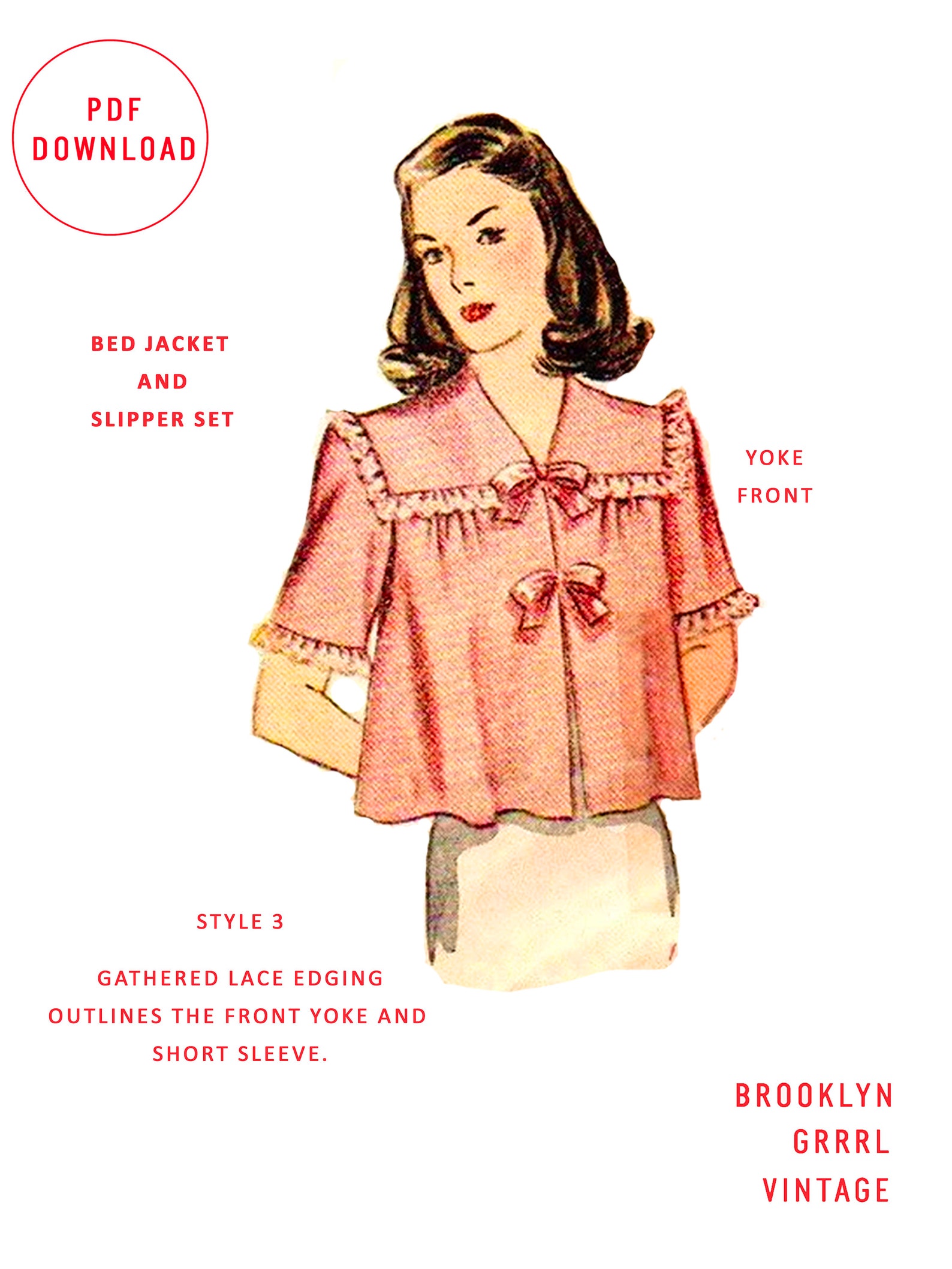 Vintage Sewing Pattern 1940s Bed Jacket or Robe / Bust 38 / PDF Pattern ...
