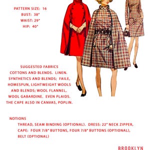 Vintage Sewing Pattern 1960s Cape and Dress / Bust 38 / PDF Pattern ...
