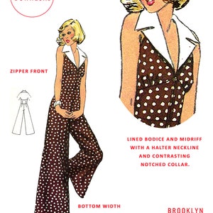 1970s Bell-bottom Jumpsuit Sewing Pattern: Bust 36 (PDF Pattern) - Etsy