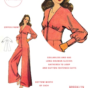 1970s Bell-bottom Jumpsuit Sewing Pattern: Bust 36 (PDF Pattern) - Etsy