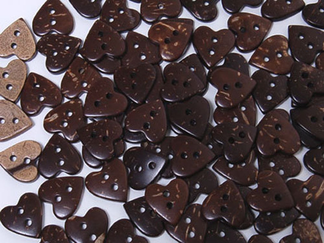 30pcs 16mm of Natural Coconut Heart Shape Buttons for Sewing, Craft ...