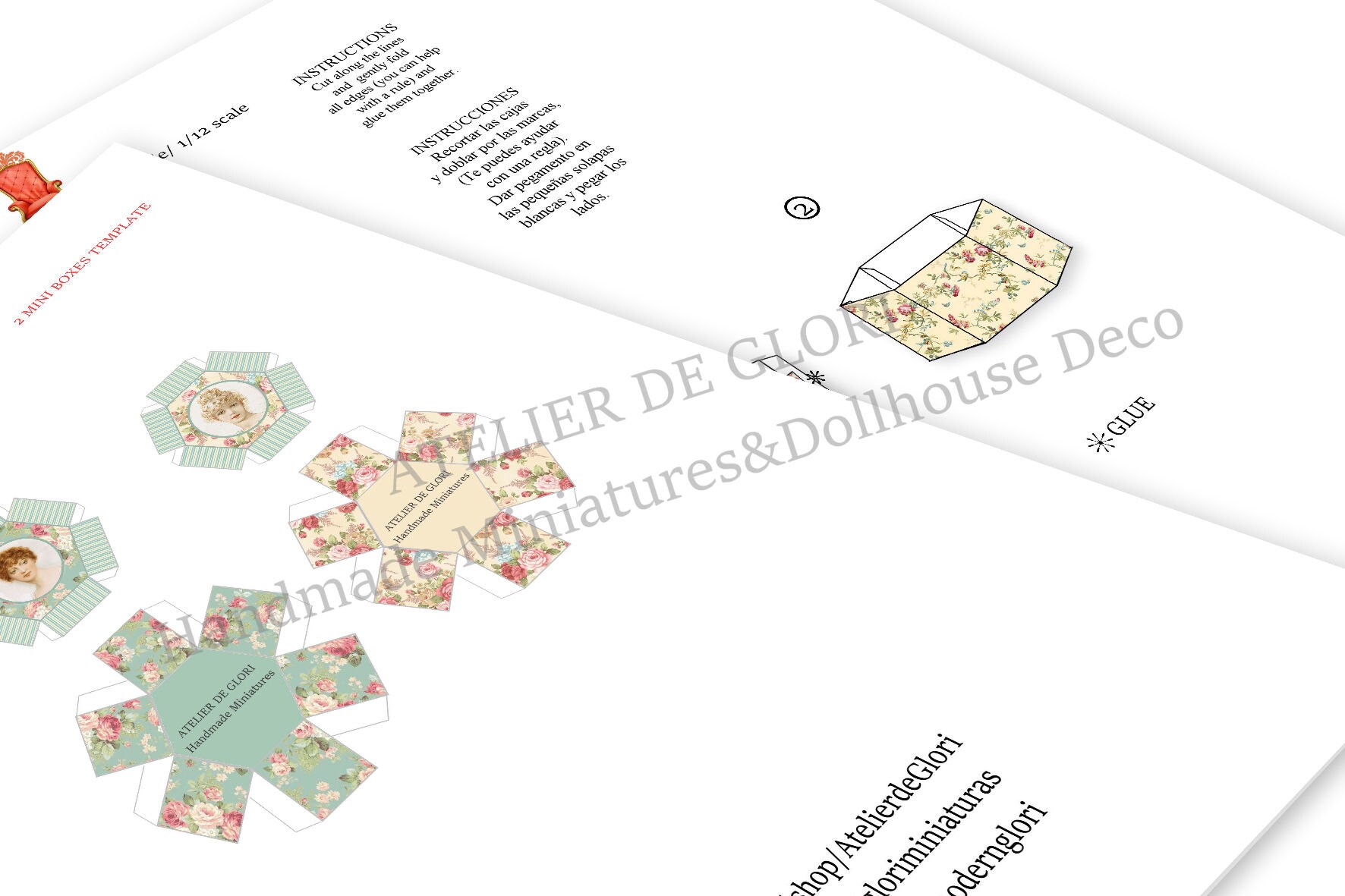 Digital Download Printable Dollhouse Miniature box Set of 2 1:12 scale ...