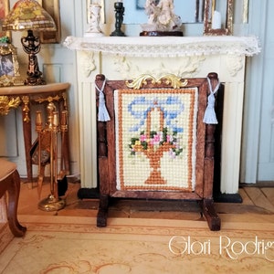 Handmade Firescreen From Wood With Handembroidered Basket of Roses ...