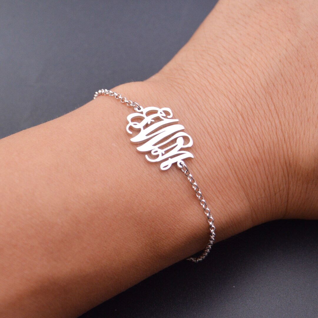 925 Silver Monogram Bracelet-monogrammed Gift-personalized Handmade ...