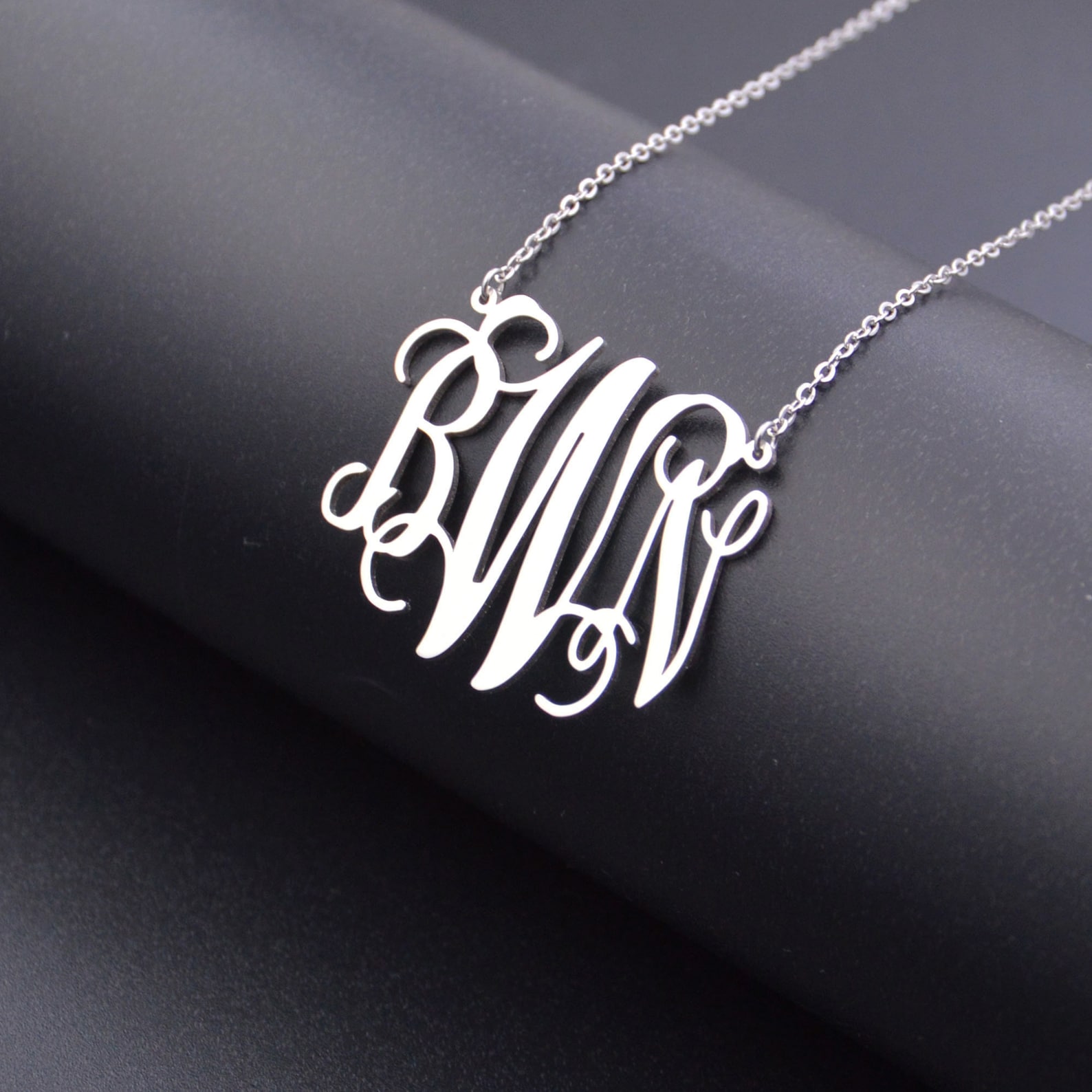 Silver Monogram Necklace-personalized Bridesmaid - Etsy