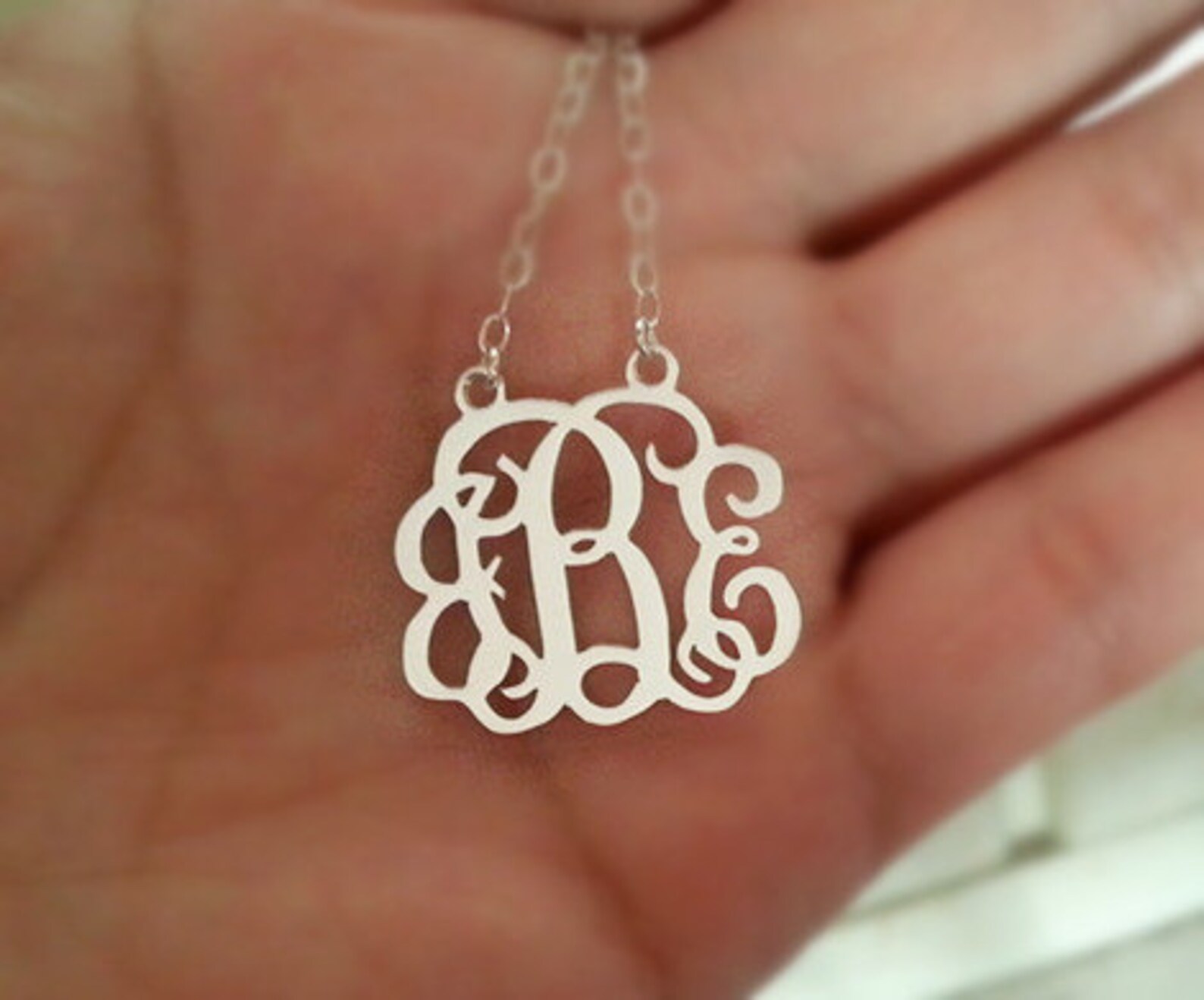 Silver Monogram Necklace 1 Inch Personalized Monogram 925 - Etsy