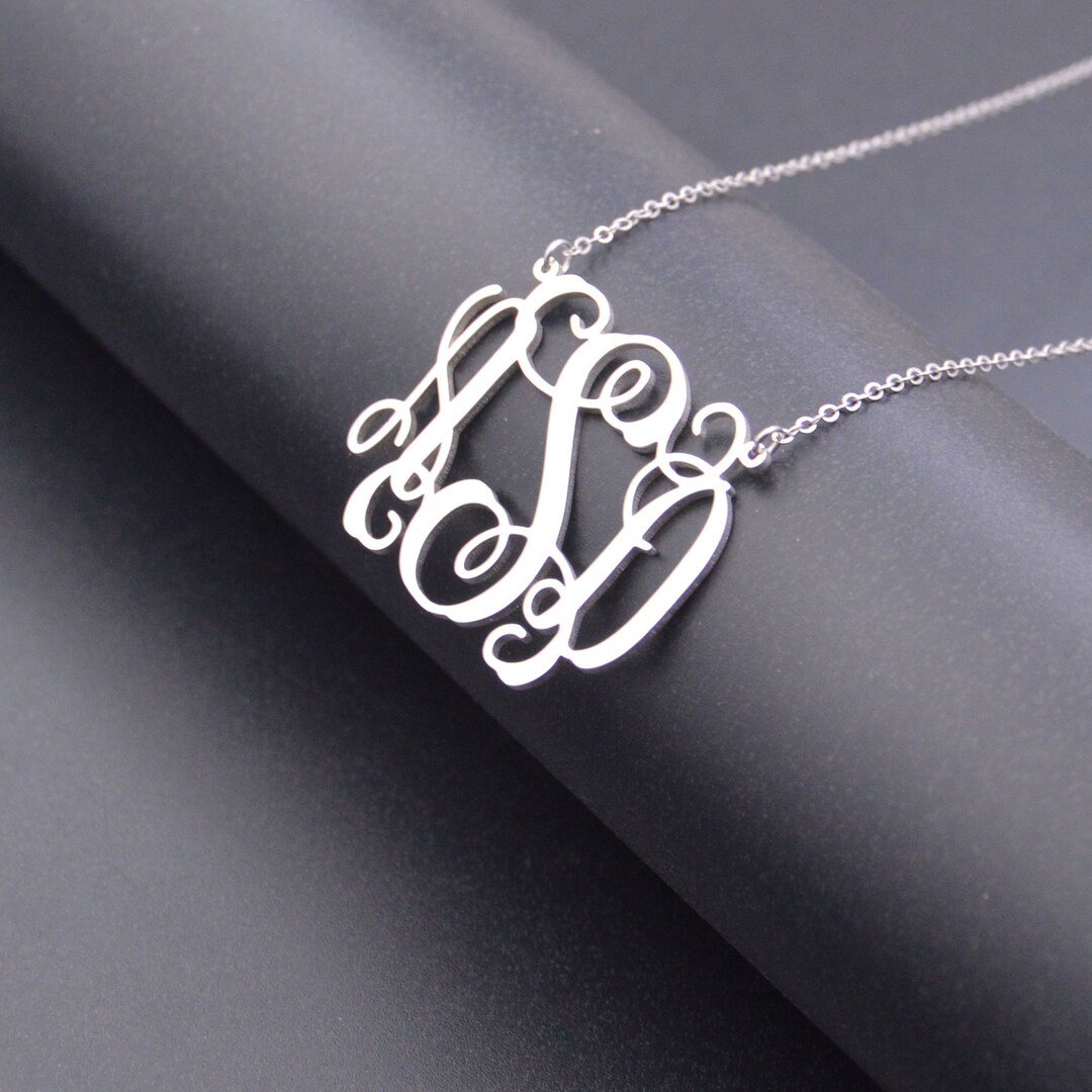 Monogram Necklace Sterling Silver-monogrammed Necklace,1.5 Inch ...
