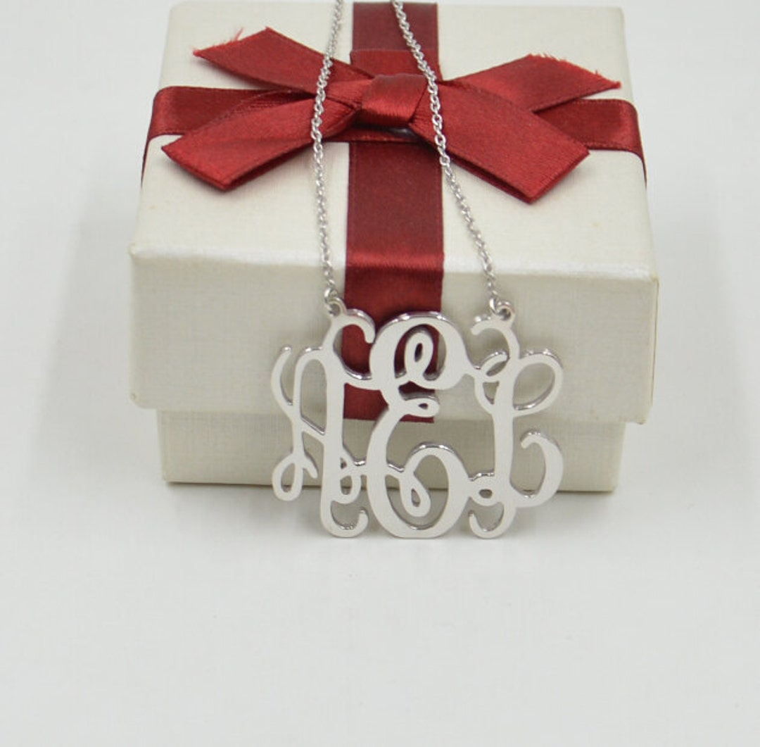 Sterling Silver Monogram Necklace,1.5 Inch Monogrammed Jewelry,birthday ...