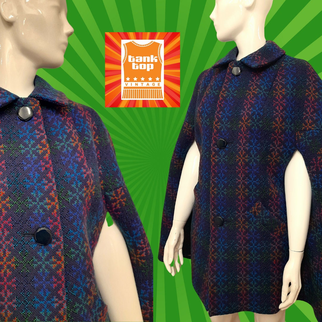 60s 70s PURPLE Aqua Rainbow WELSH Wool CAPE Mod Sixties Medium Uk 14 - Etsy