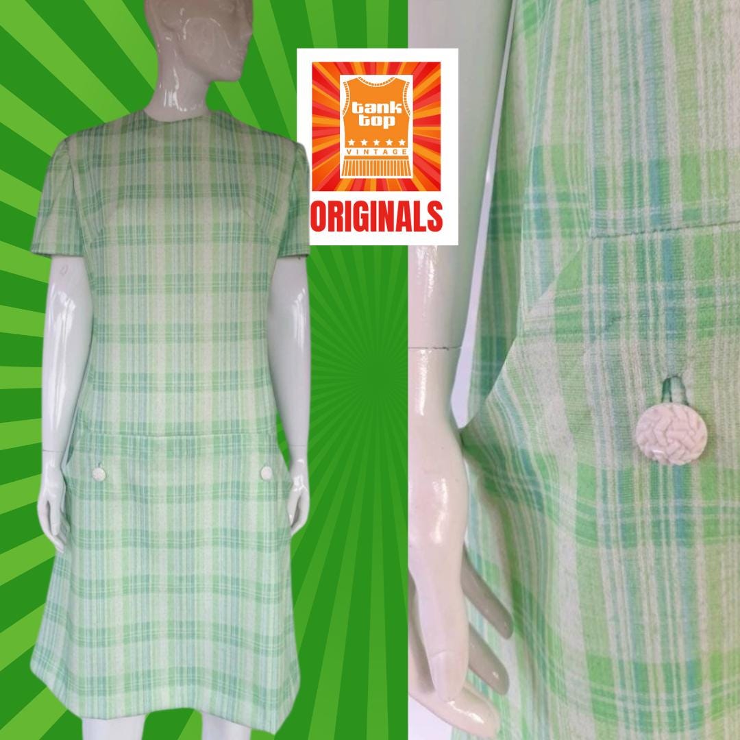 Handmade SIXTIES Style Green Checked MOD DRESS Uk 16 - Etsy