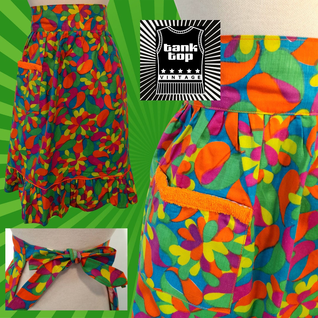 60s 70s Acid BRIGHT COTTON PINNY Apron Deadstock Psychedelic Tie Apron ...