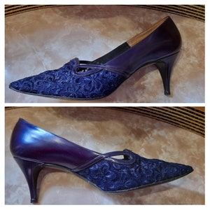 60s NAVY PURPLE Lace Adam Glamour WINKLEPICKERS Heels Mod Sixties Uk 5. ...