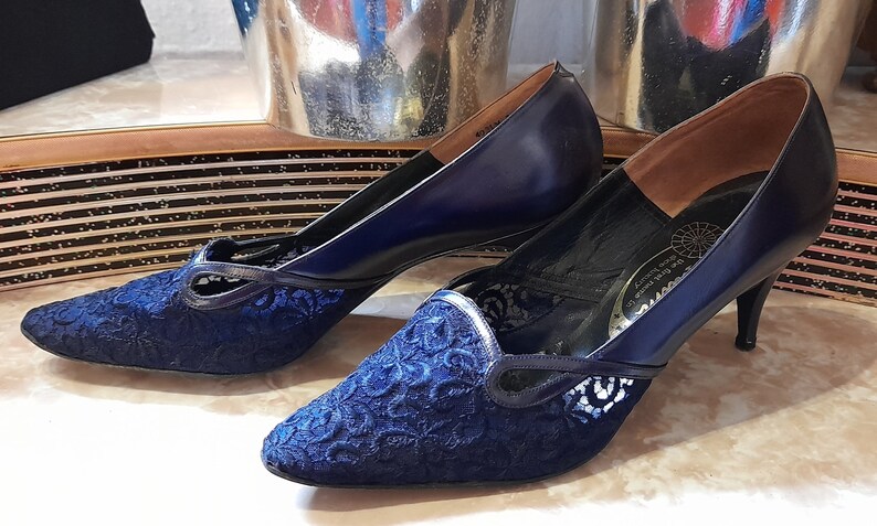 60s NAVY PURPLE Lace Adam Glamour WINKLEPICKERS Heels Mod - Etsy