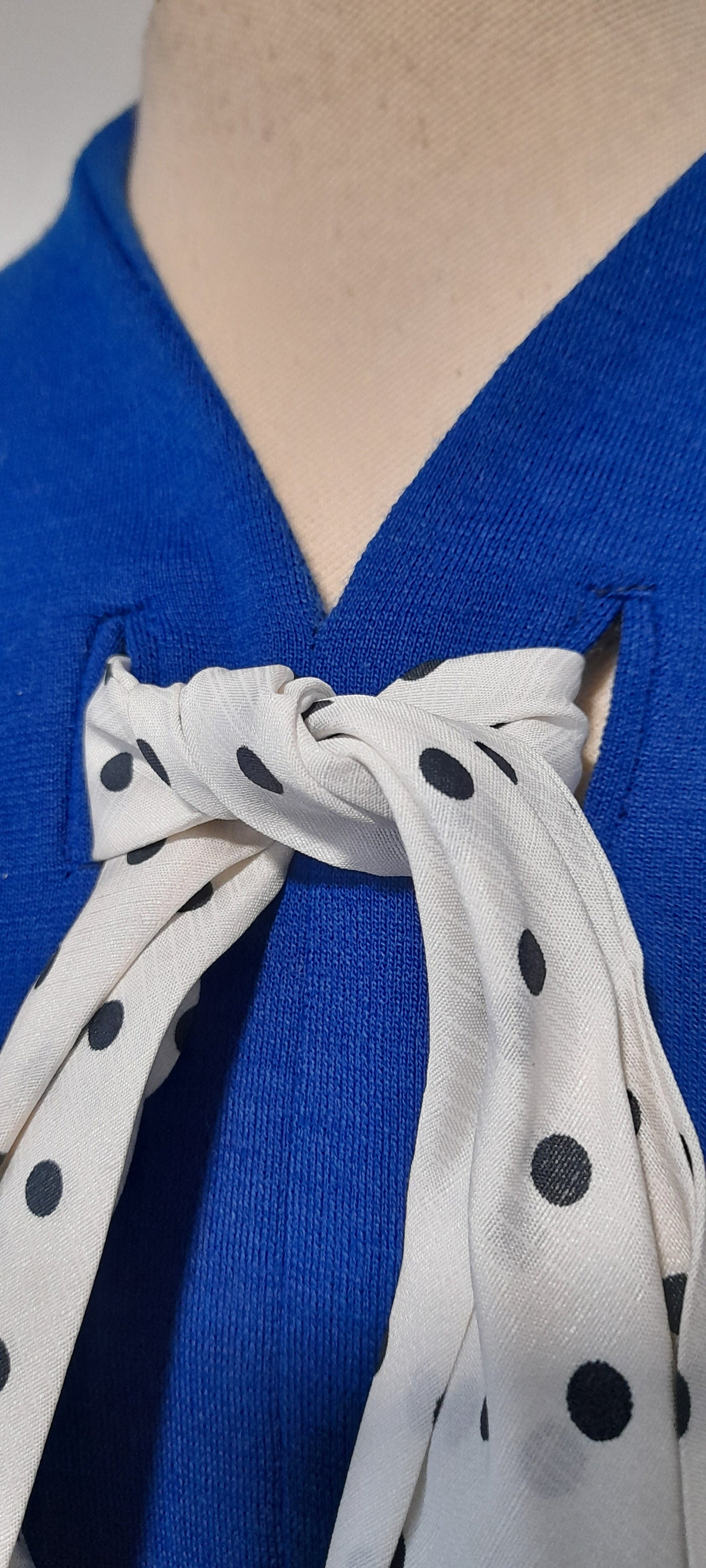 60's Royal BLUE White Spotty Tie English Lady Jersey Knit DRESS Mod ...