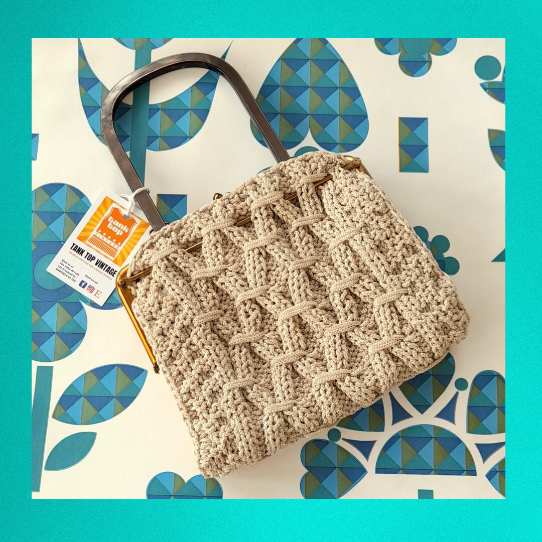 60s BEIGE CROCHET HANDBAG With Lucite Grab Handle Handle Mod Sixties - Etsy