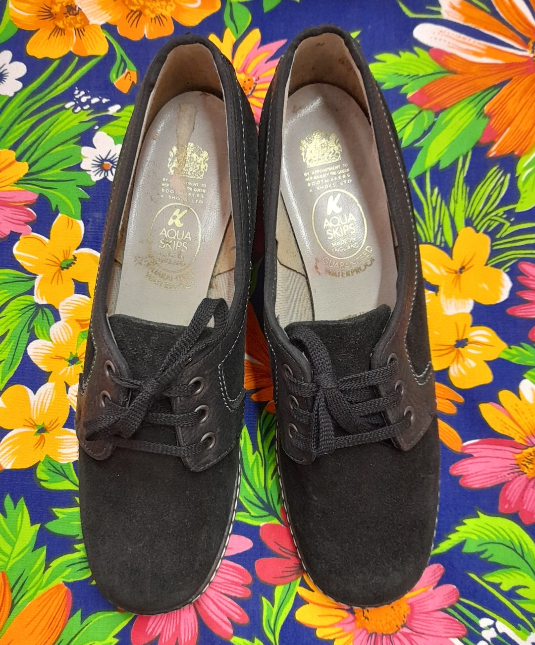 60s 70s Black Suede K AQUA SKIPS Lace up Shoes Mod Sixties Uk 6 Narrow ...