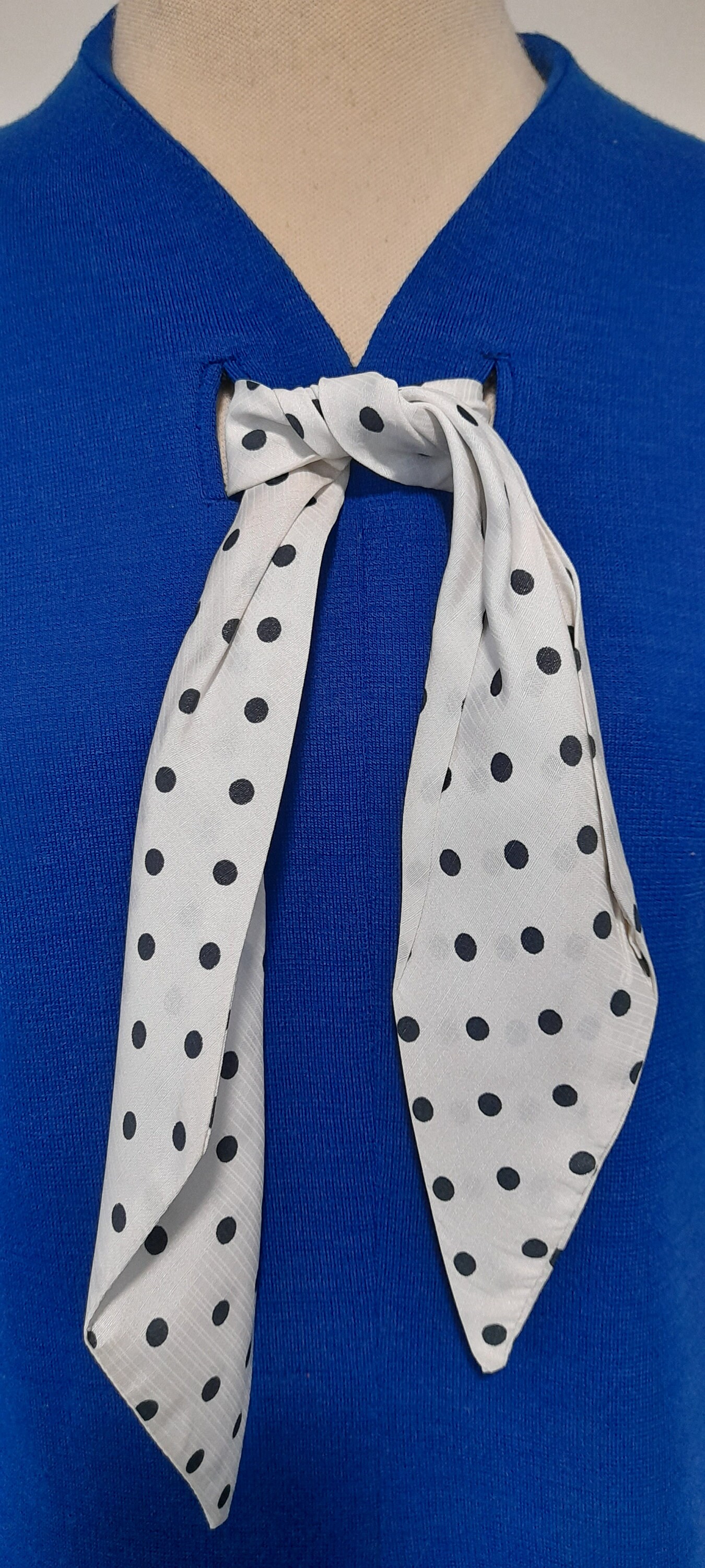 60's Royal BLUE White Spotty Tie English Lady Jersey Knit DRESS Mod ...
