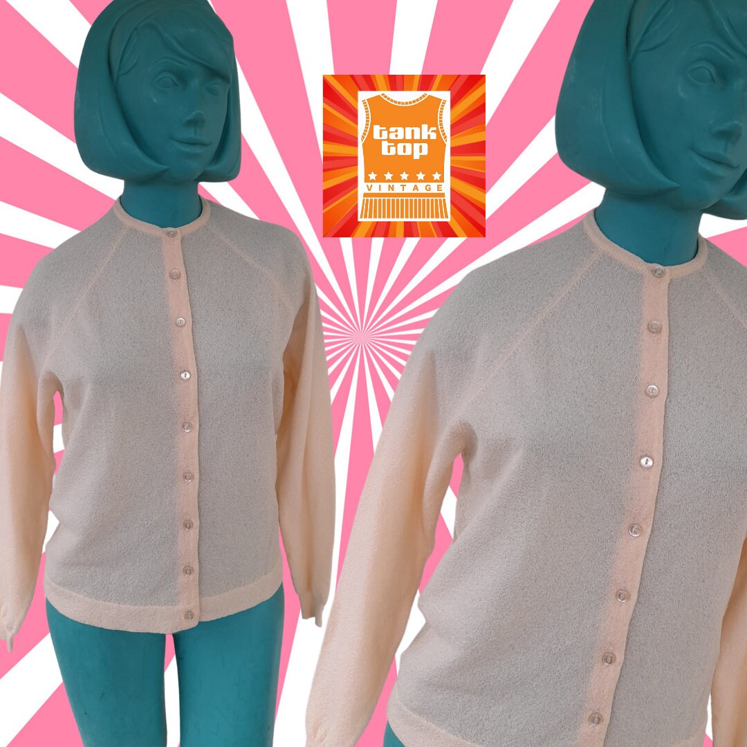 60s Pale PEACH Granny Crinkle NYLON Meridian CARDIGAN Mod Sixties ...