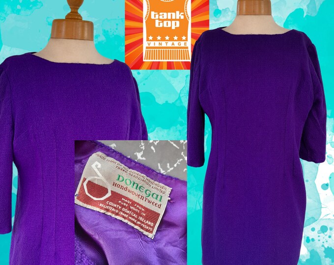 60s PURPLE Irish DONEGAL TWEED Boucle Wool Shift Dress Mod Sixties Uk ...