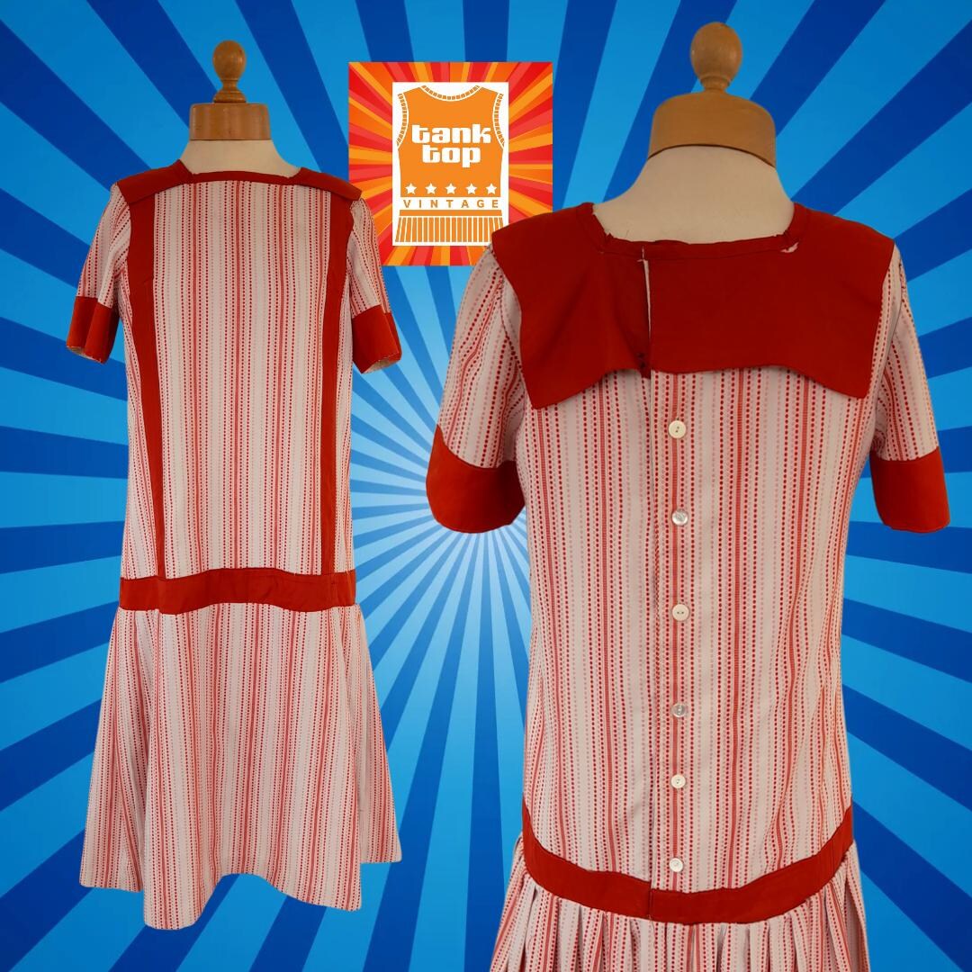 30s Theatrical Costume Chestnut BROWN Pink Cream Spotty Stripe Drop ...