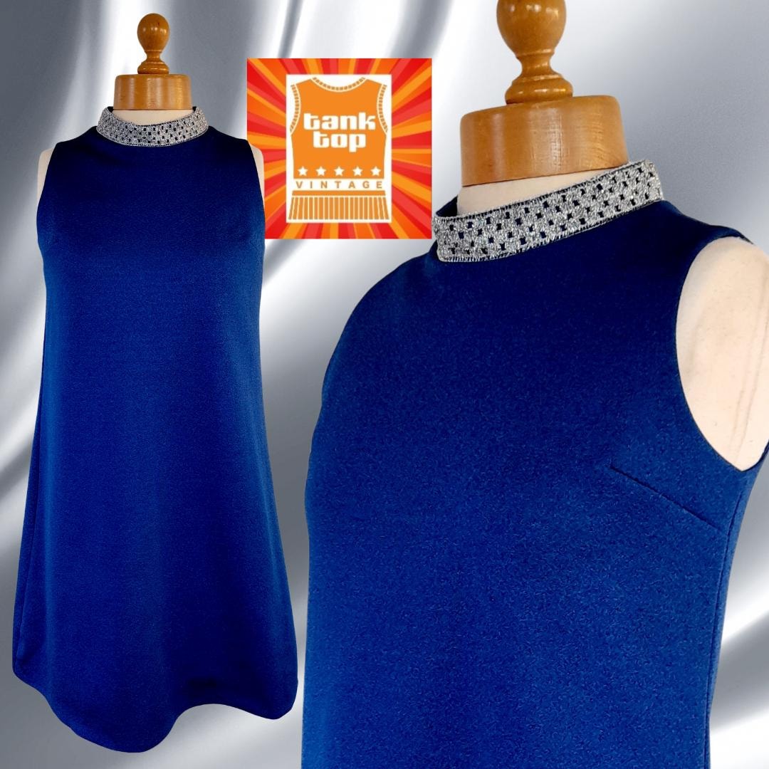 60s NAVY and Silver Lurex Trapeze Line MOD DRESS Uk 10 - Etsy