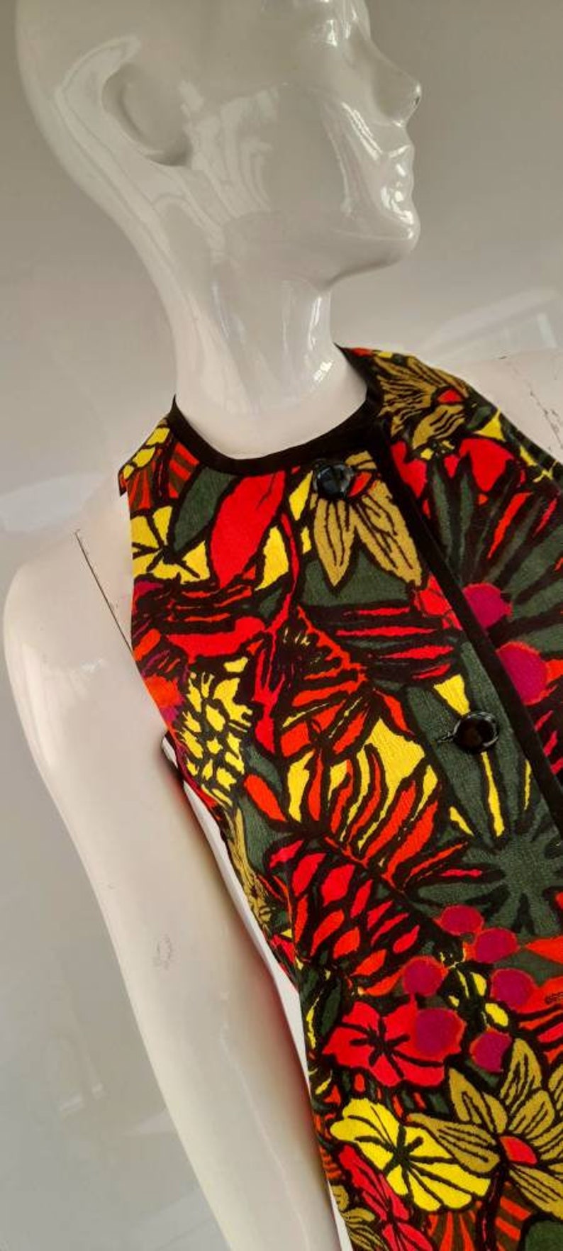 60s SIXTIES Elida Model London Bright Floral Button Thru Cotton SHIFT ...