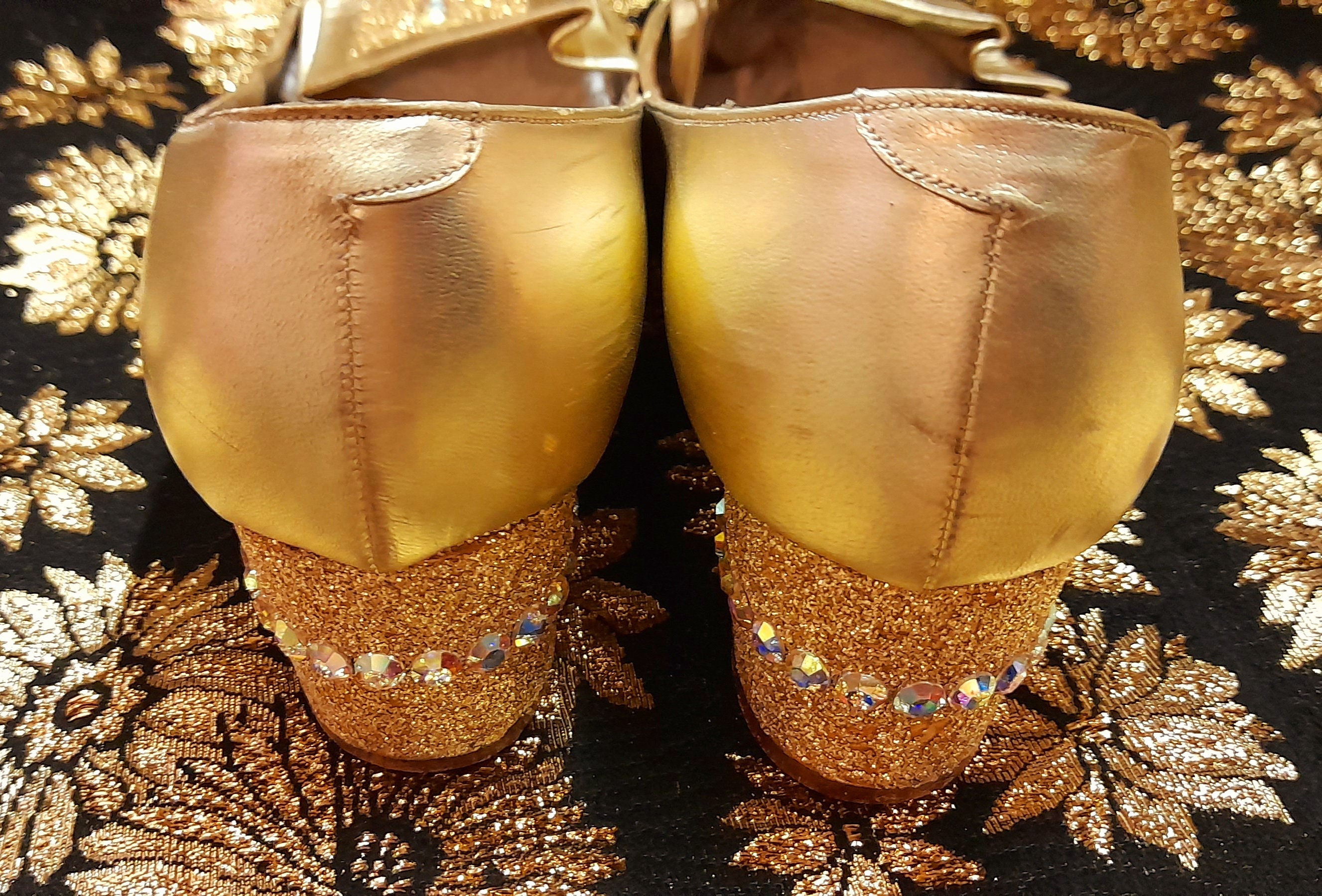 60s GOLD Glitter DIAMANTE Pilgrim SHOES by Fiesta of Norwich Uk 4.5 - Etsy