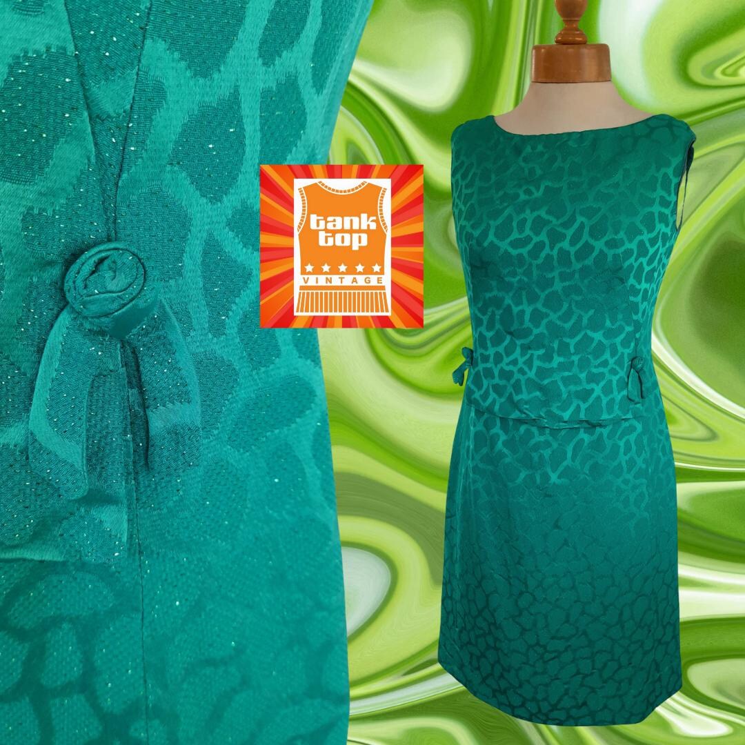 60s Emerald GREEN Lurex Peter Barron COCKTAIL Evening Event Sixties Mod ...