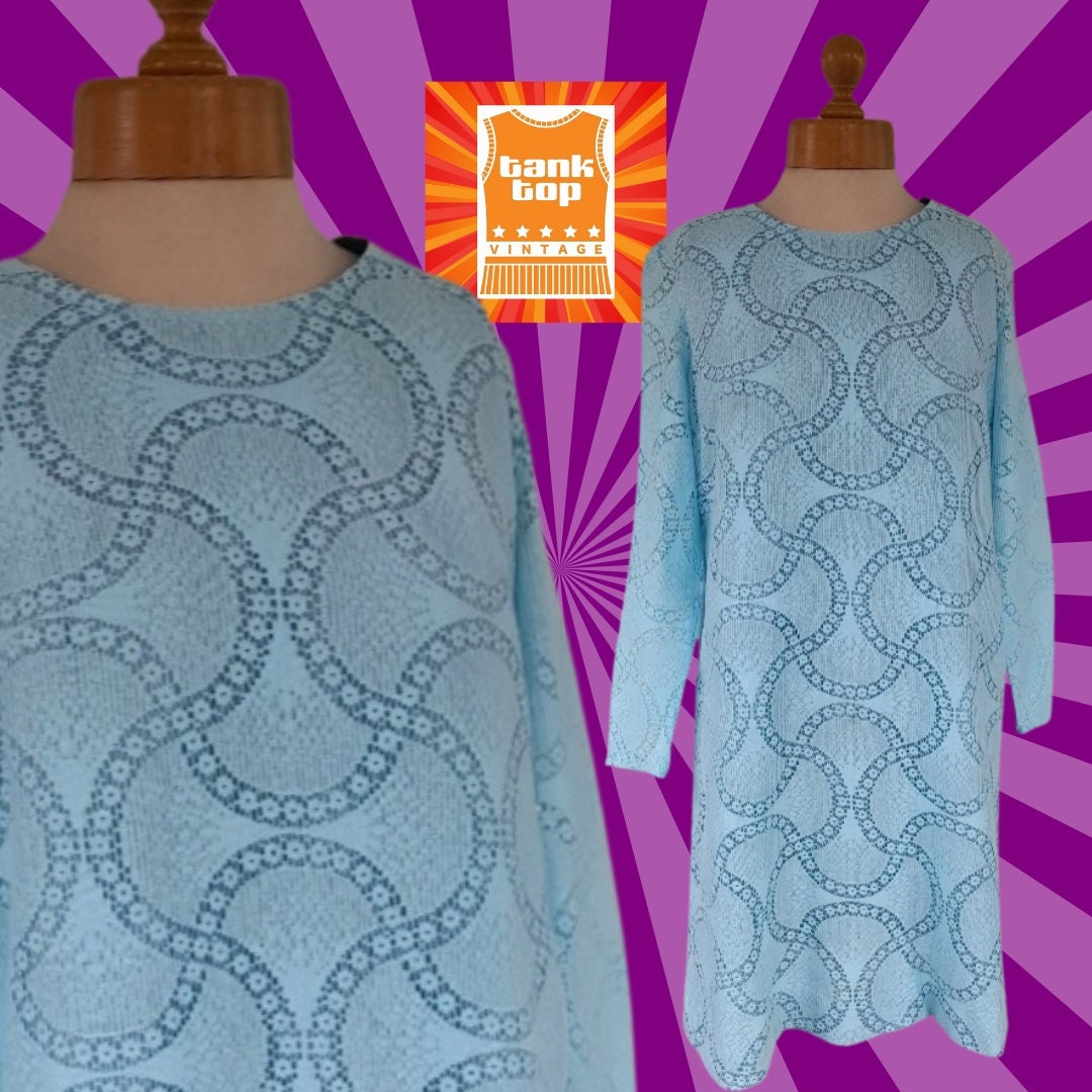 60's Pale AQUA Swirly LACE Peggy Page Shift DRESS Mod Sixties Uk 12/14 ...