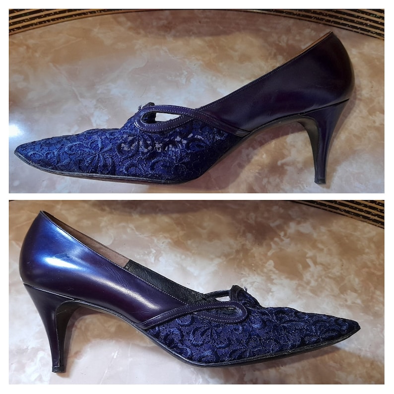 60s NAVY PURPLE Lace Adam Glamour WINKLEPICKERS Heels Mod - Etsy